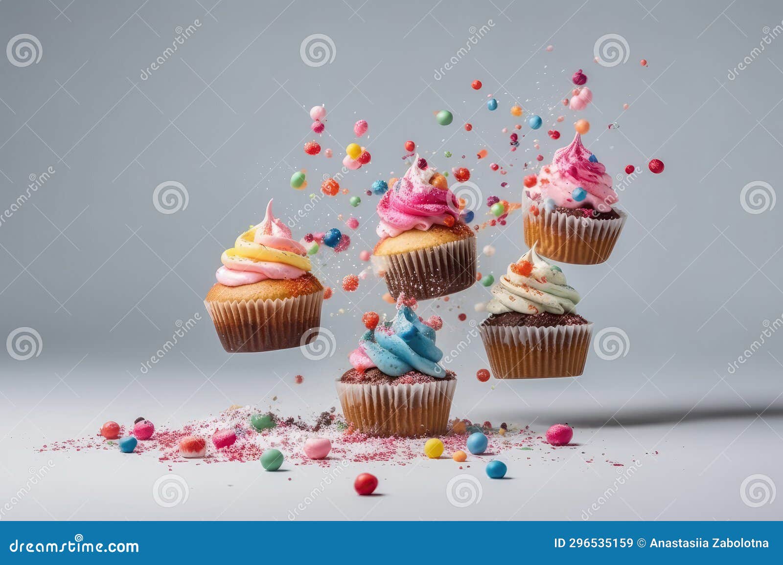 Cupcakes Flying on White Background, Floating in the Air. Generative AI ...