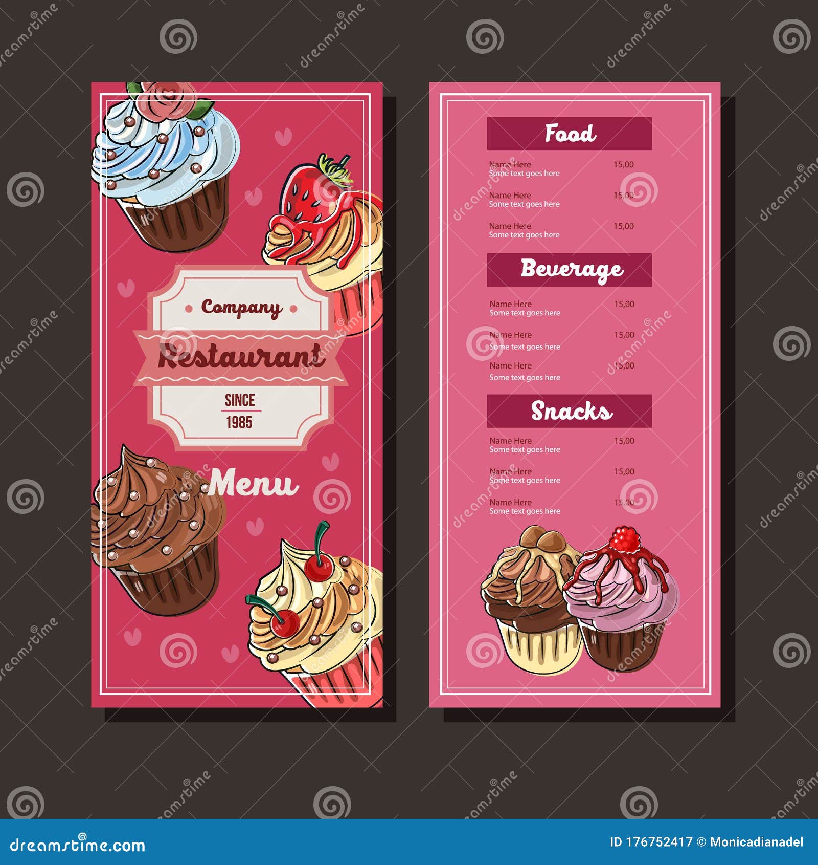 Cupcakes Hand Drawn Menu Template Cartoon Vector | CartoonDealer.com ...