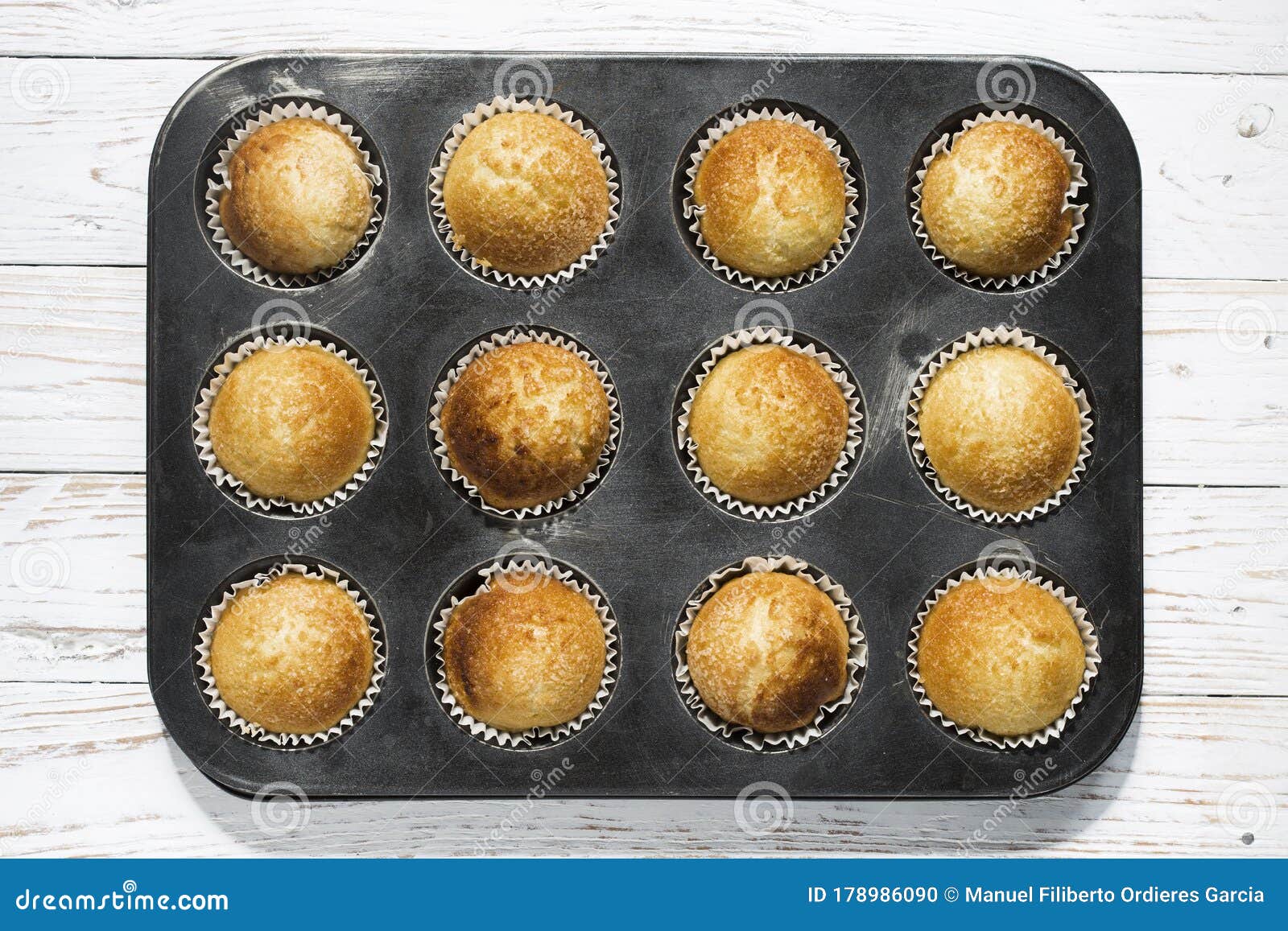 Cupcakes Inside a Baking Tray on a Rustic White Wooden Board Stock ...