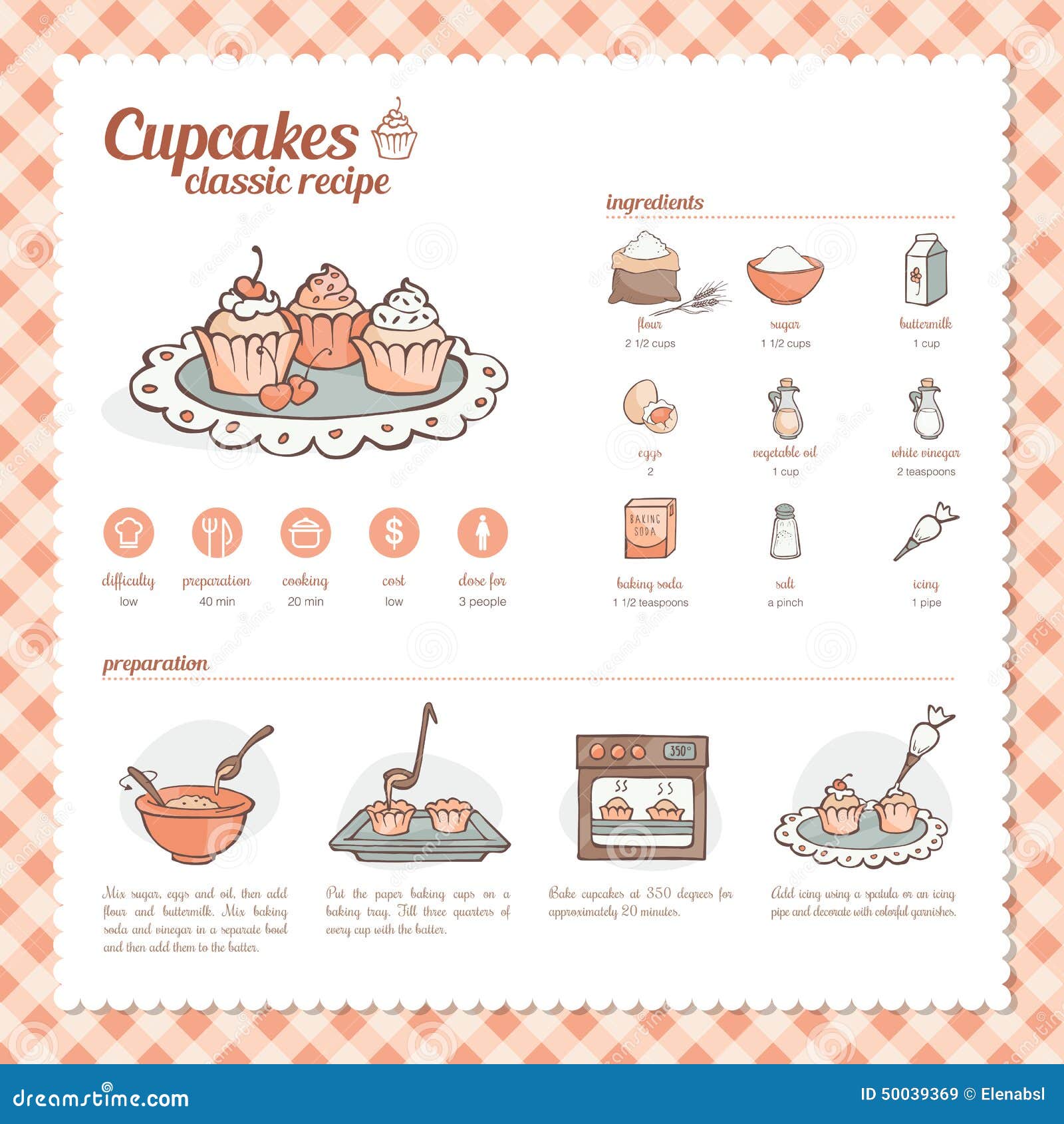 Cupcakes klassiek recept vector illustratie. Illustration of handen ...