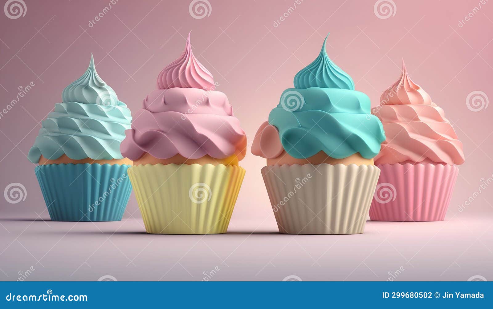 Cupcakes in Pastel Colors, 3d Render, Square Image Stock Illustration ...