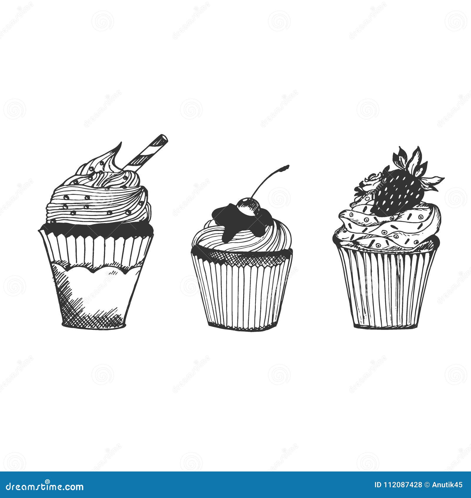 Cupcakes in Sketch Style, Hand Drawn Vector Illustration Stock Vector ...