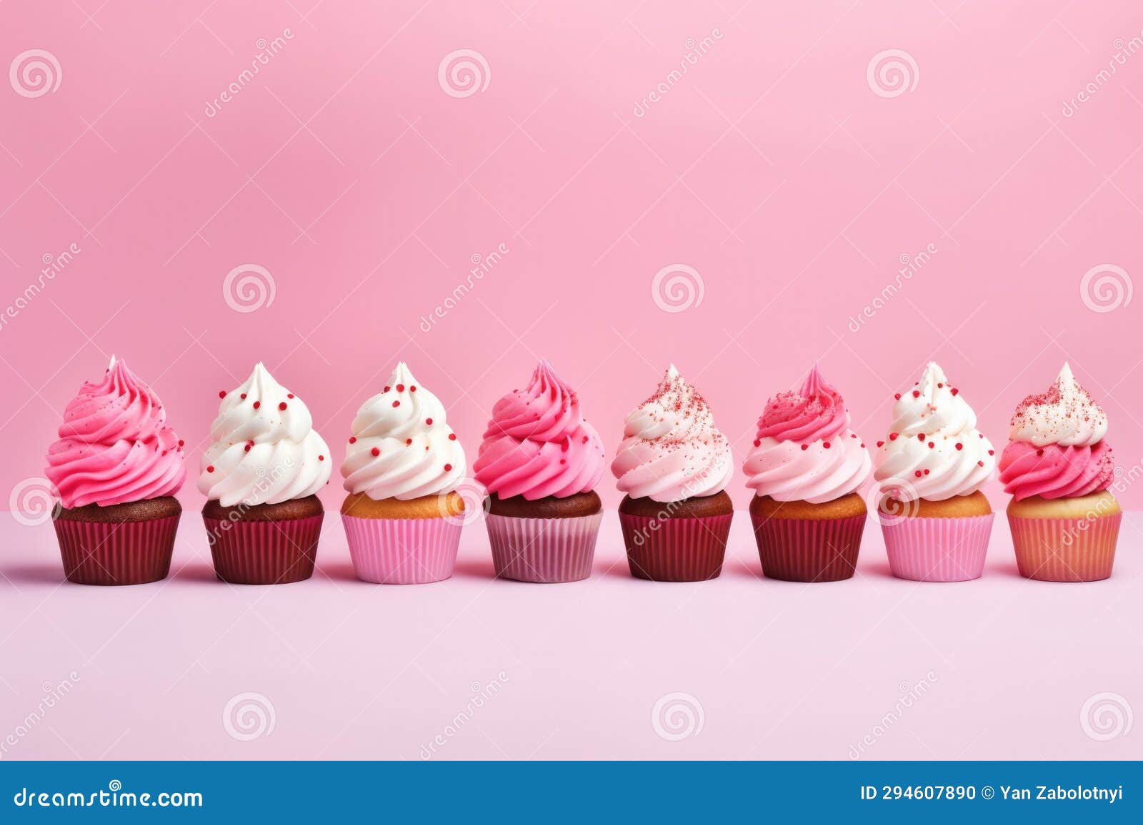 Cupcakes Standing on Gradient White Pink Background Wide Stock ...