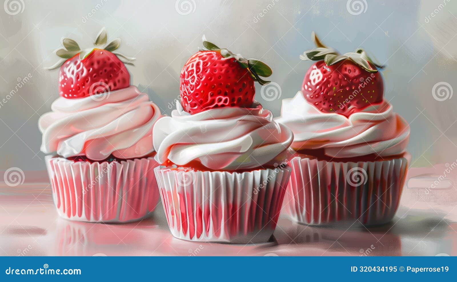 Cupcakes with Strawberry and Frosting, Generative Art Stock ...