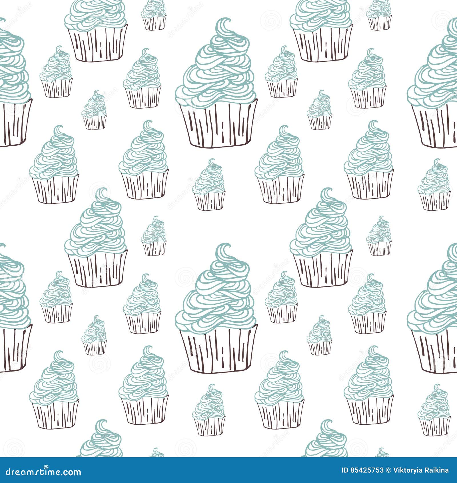 Cupcakes Sweets Seamless Doodle Vector Pattern Hand Drawn Stock Vector ...