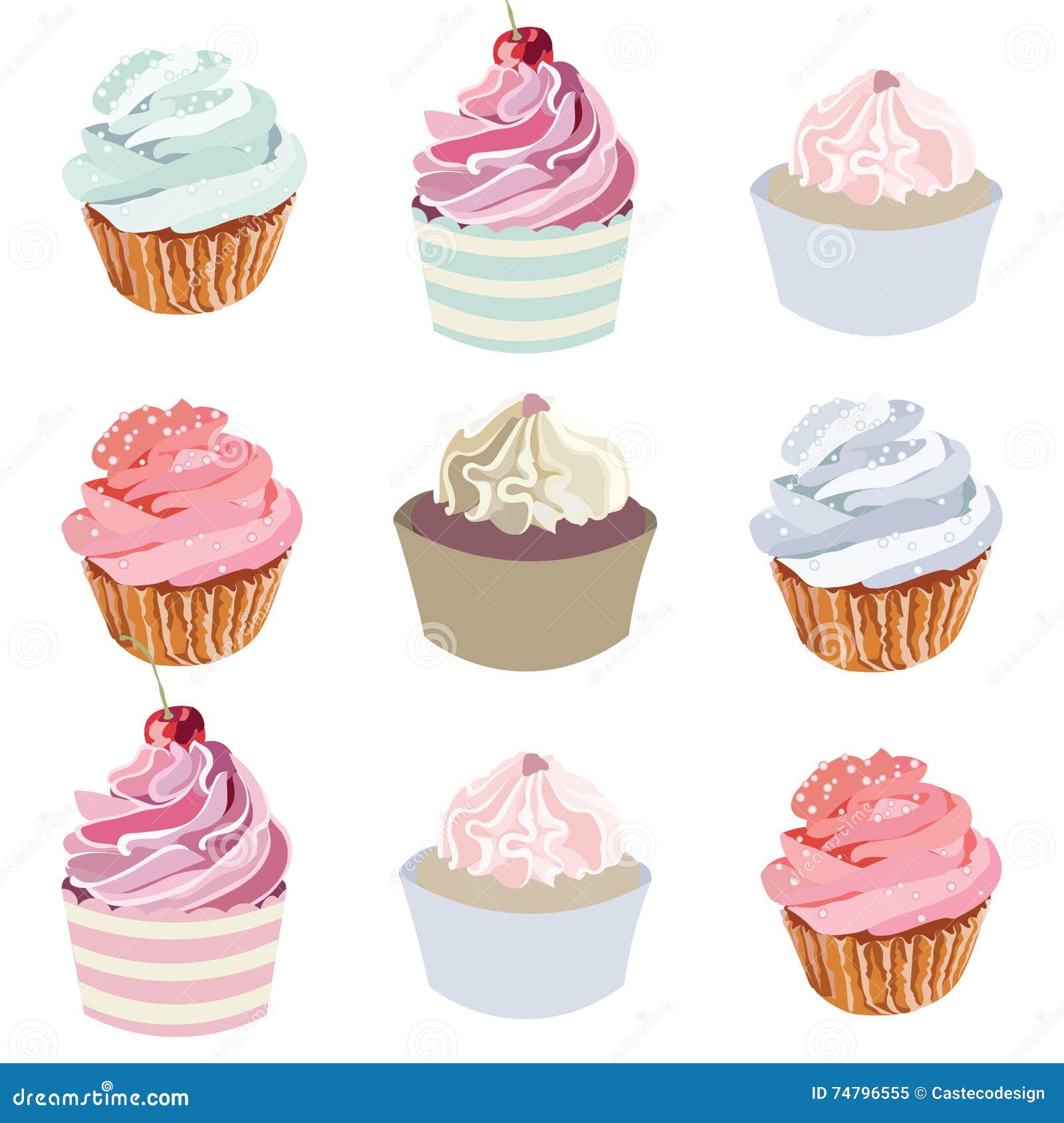 Cupcakes Vector set stock vector. Illustration of cherry - 74796555