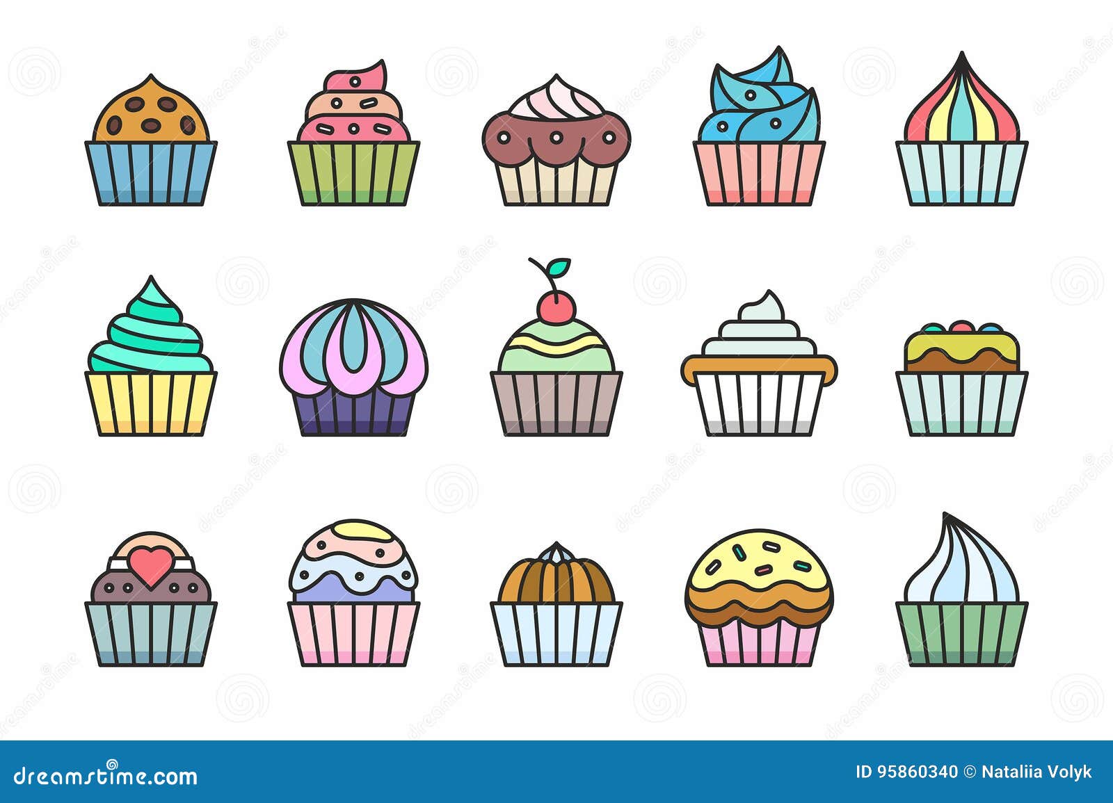 Cupcakespictogrammen vector illustratie. Illustration of nagerecht ...