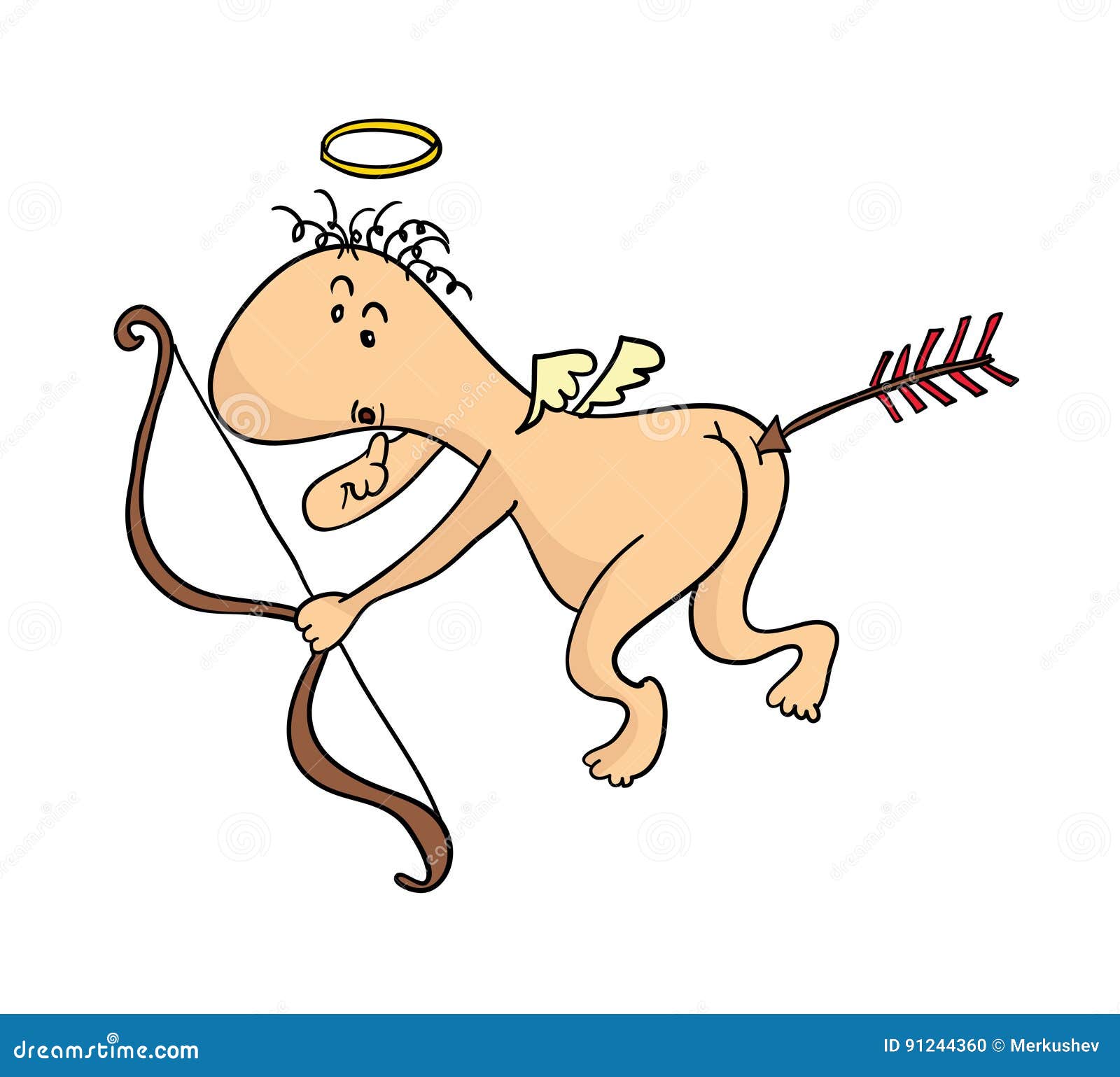 Cupid with a Bow and Arrow, Funny Vector Illustration. Stock Vector ...