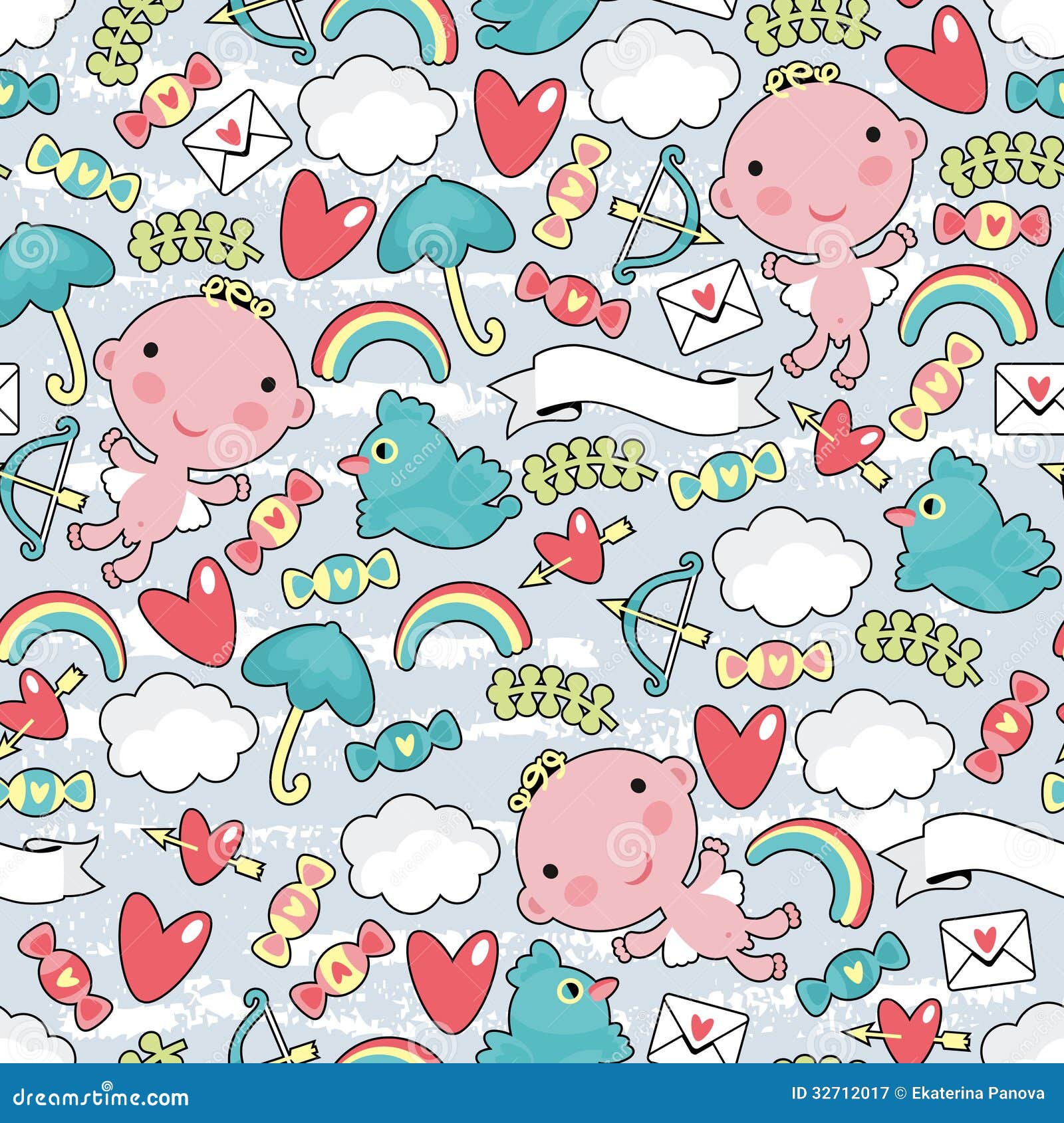 Cupid with Clouds Seamless Pattern. Stock Vector - Illustration of ...