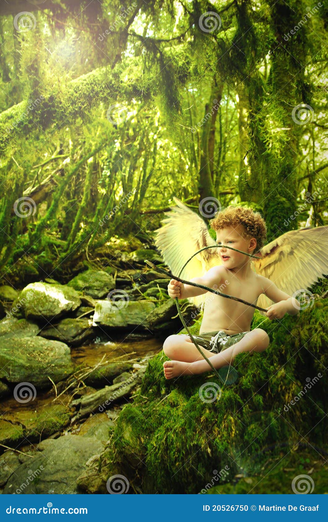 Cupid in fantasy forest stock photo. Image of rocks, shooting - 20526750