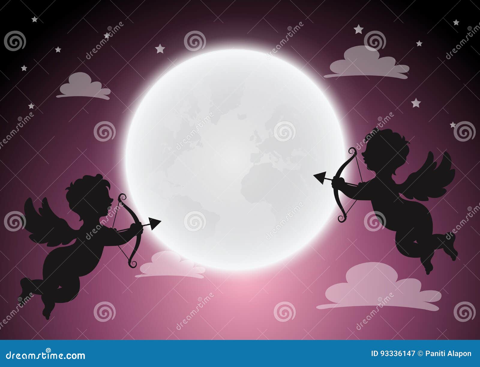 Cupid with Full Moon on Sky,happy Love,greeting Card Wedding.vector ...