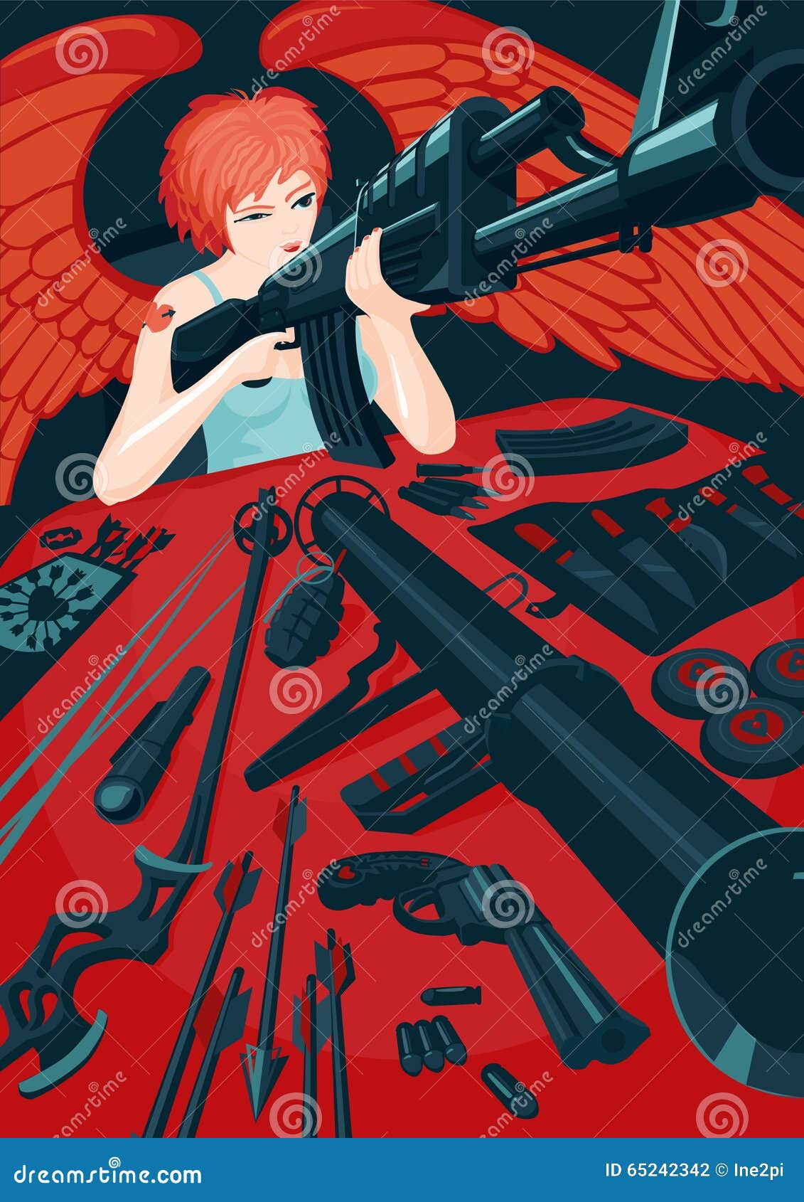 Cupid with a gun stock vector. Illustration of bullet - 65242342