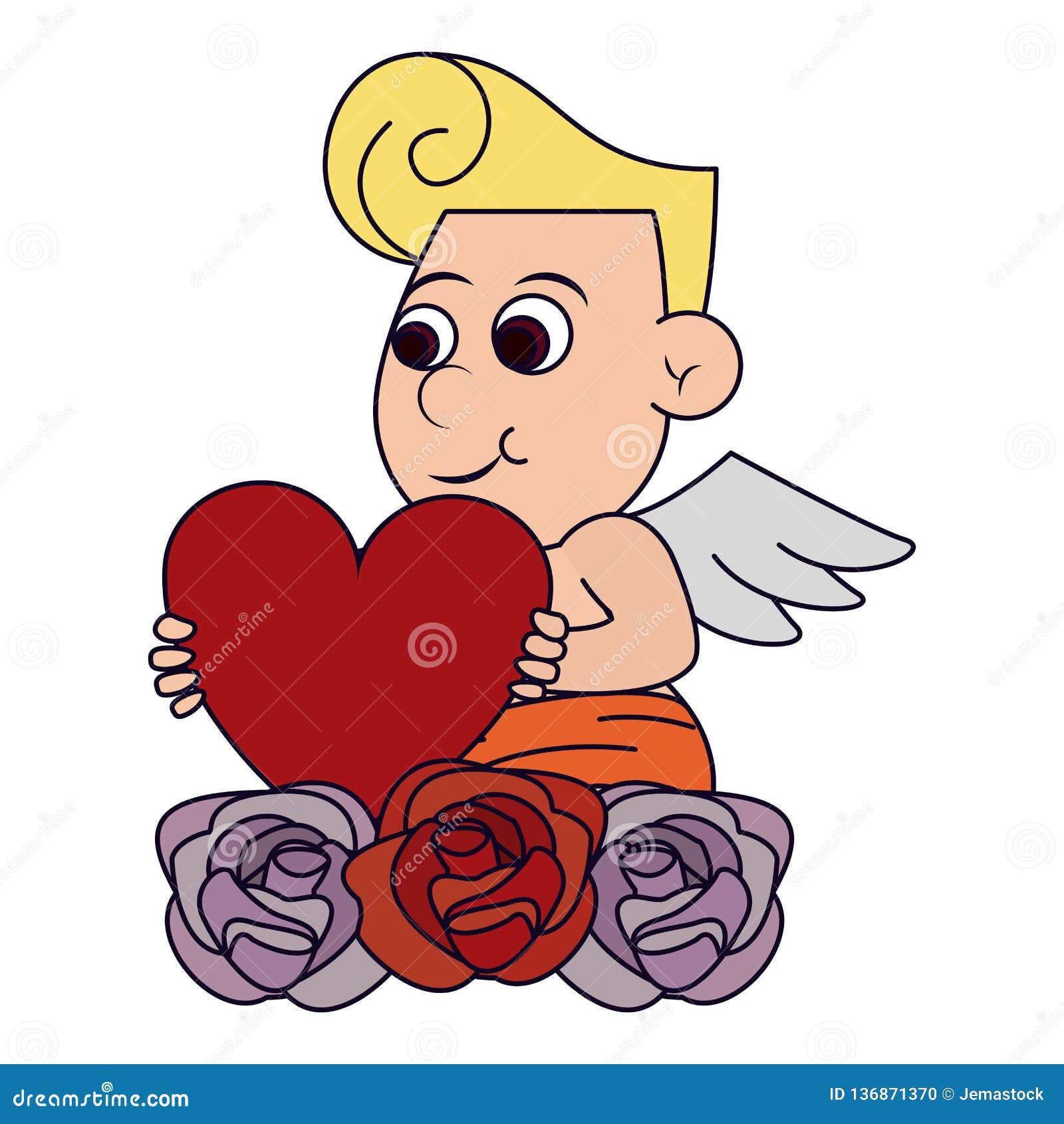 Cupid with Heart and Flowers Stock Vector - Illustration of valentine ...