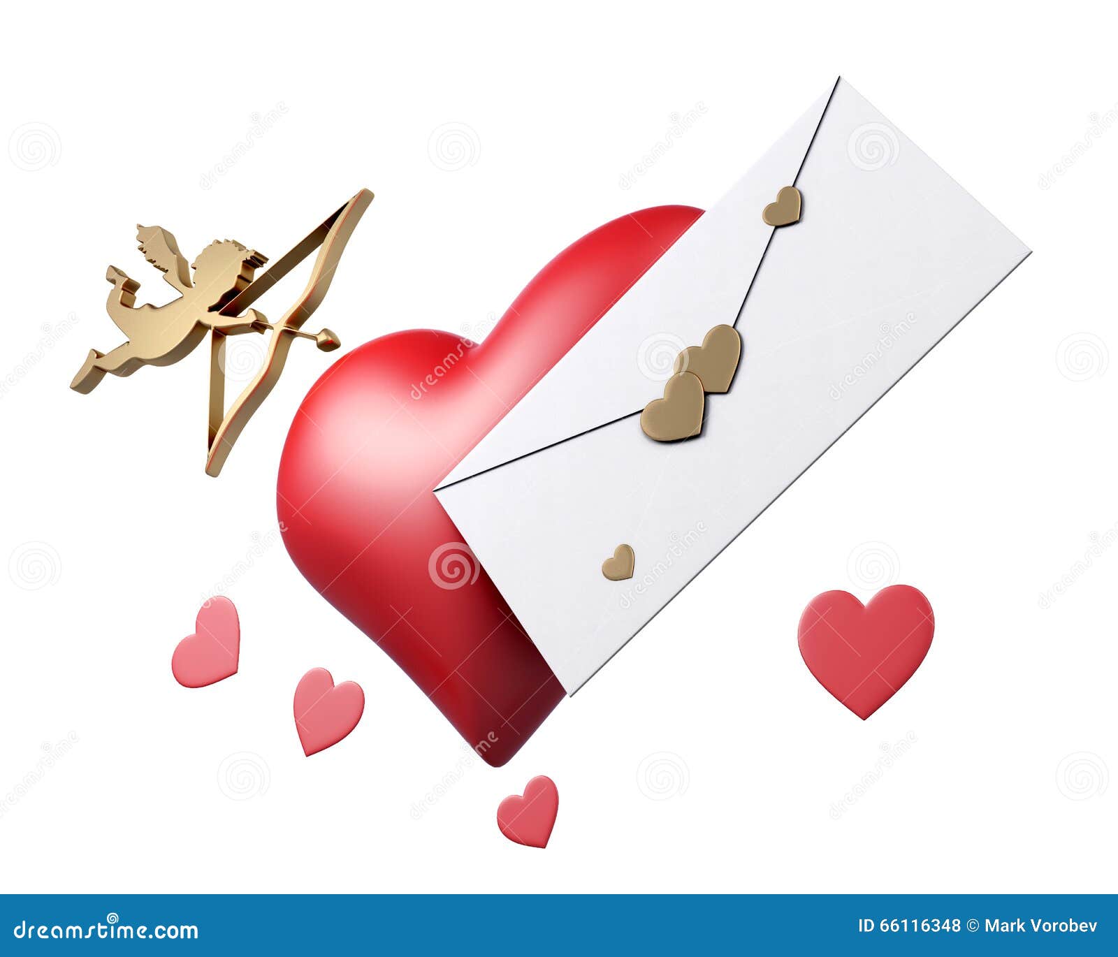 Cupid, Heart and Letter Valentine Card on White Background. Stock ...