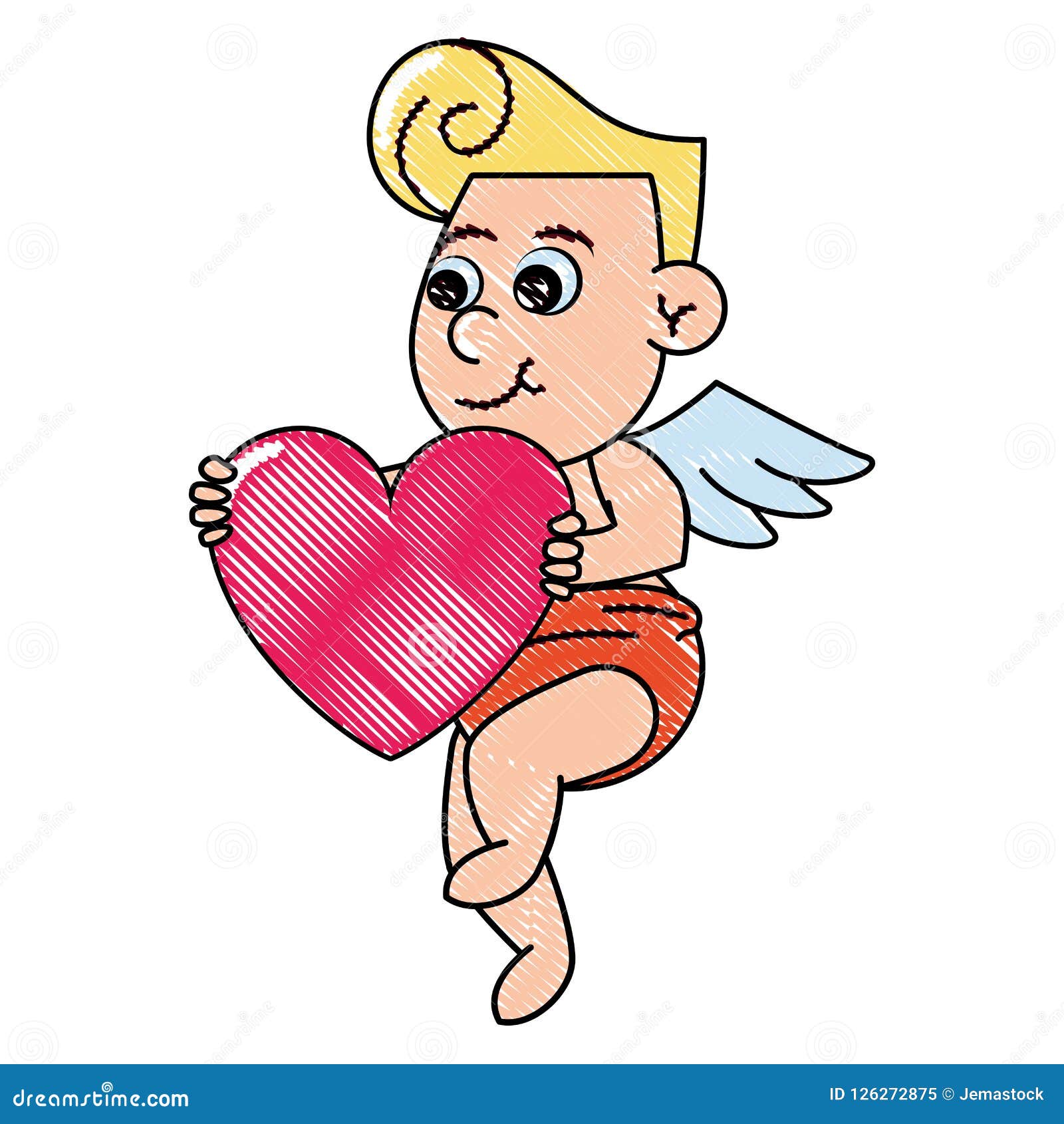 Cupid with heart scribble stock vector. Illustration of funny - 126272875