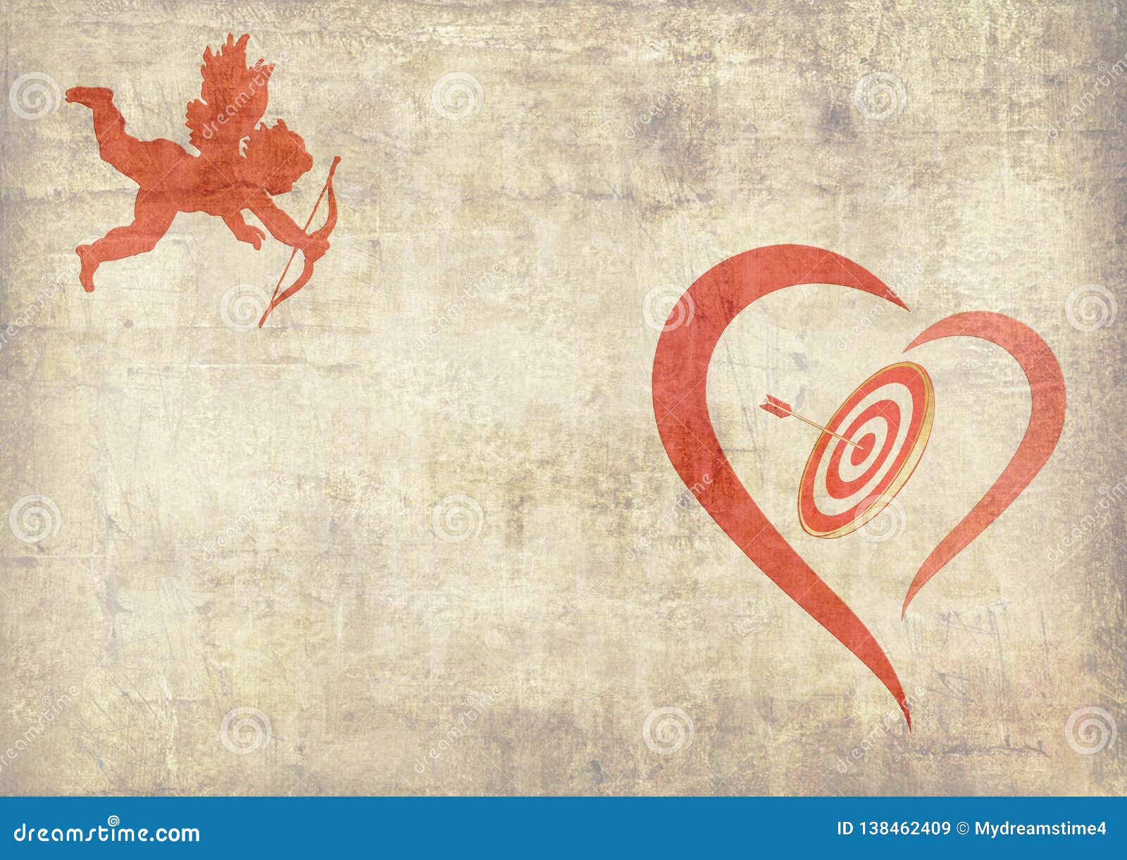 Cupid Hits the Target, the Image on the Old Wall Stock Illustration ...