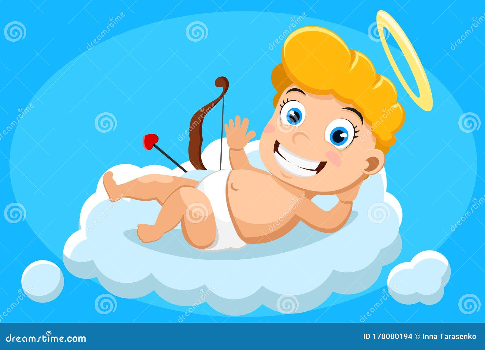 Cupid is Lying on a Cloud Smiling and Waving. Valentines Day Stock ...