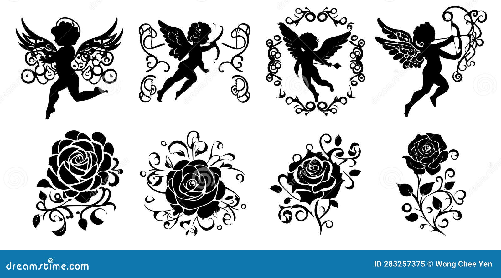 Cupid and Rose Design Vector Graphics Illustration Stock Illustration ...
