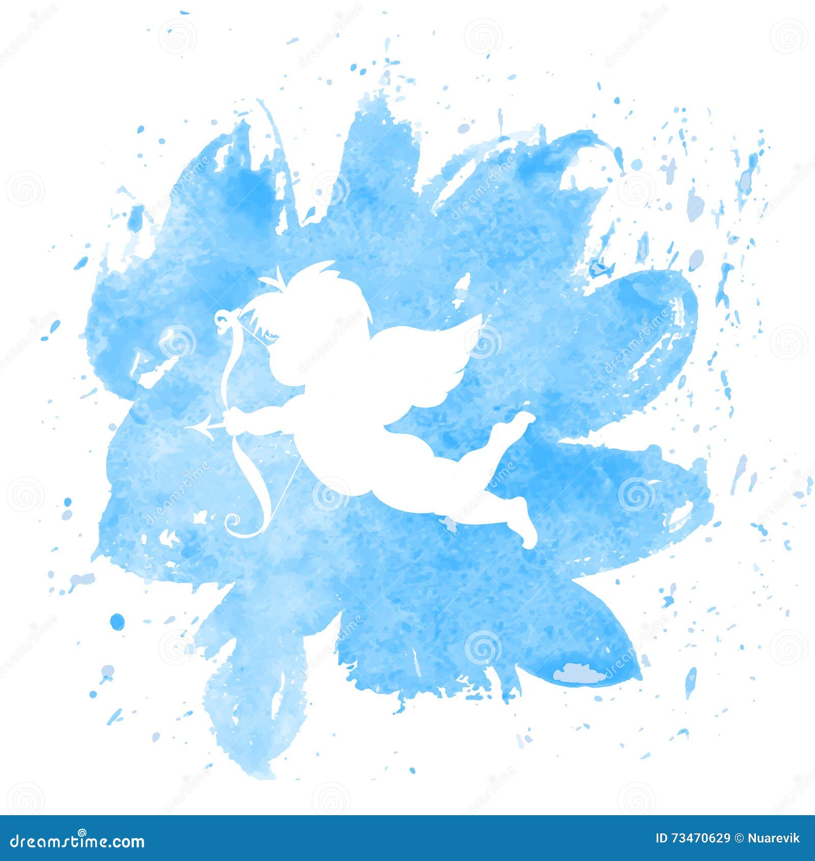Cupid Silhouette Icon on Watercolor Spot Stock Illustration ...