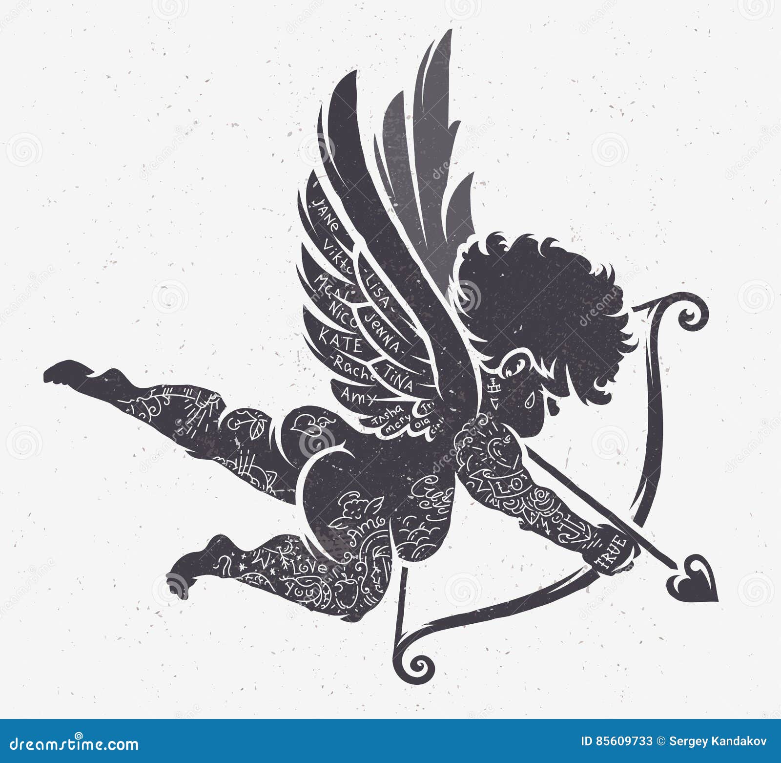 Cupid Silhouette In Classic Style With Texture. Cartoon Vector ...