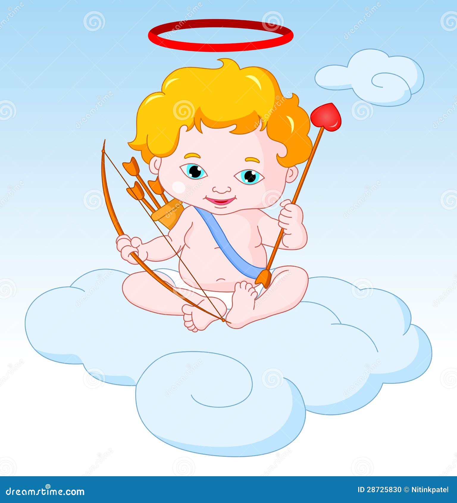 Cupid Sitting on the Cloud with Bow and Arrow Stock Illustration ...