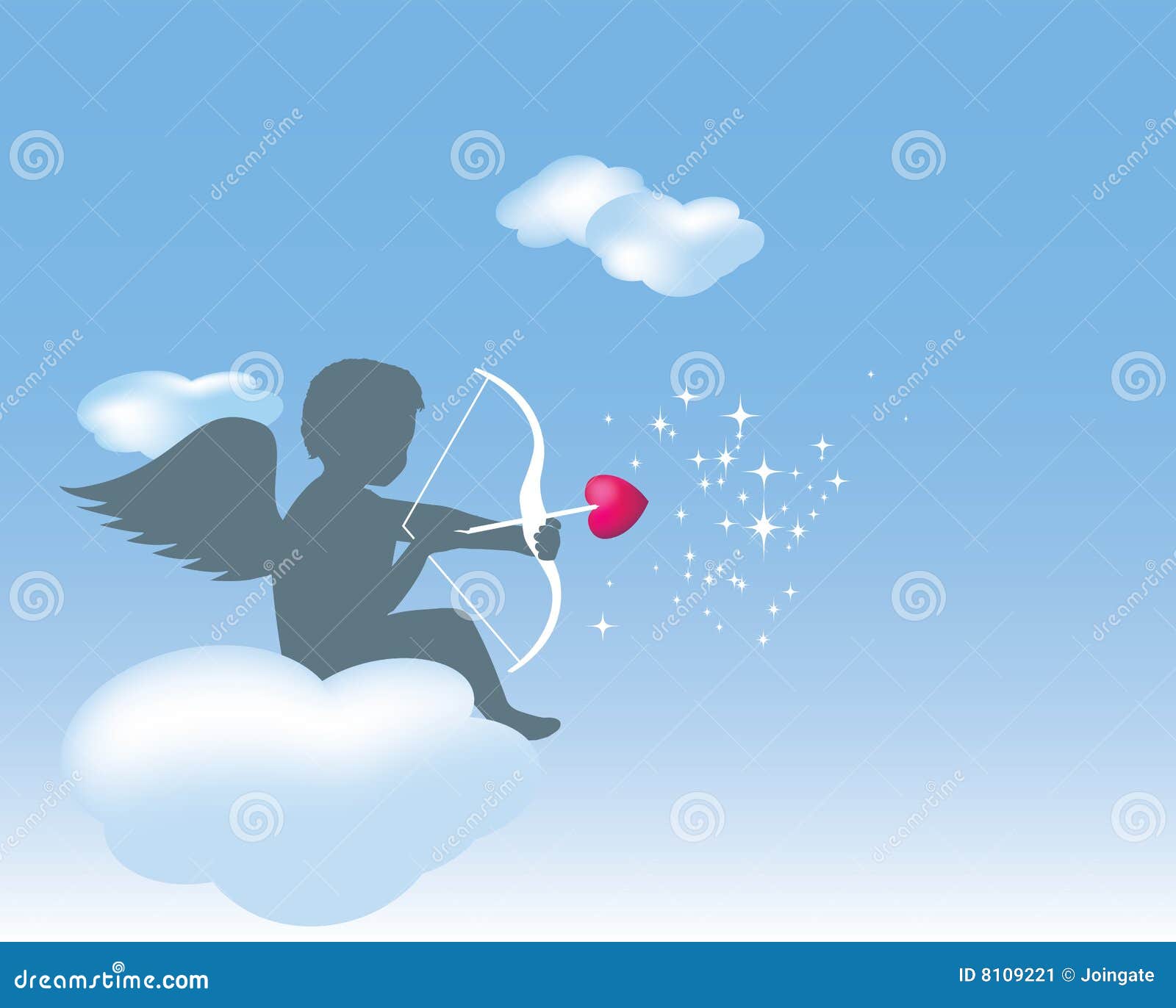 Cupid Sitting on a Cloud with His Bow and Arrow Stock Vector ...