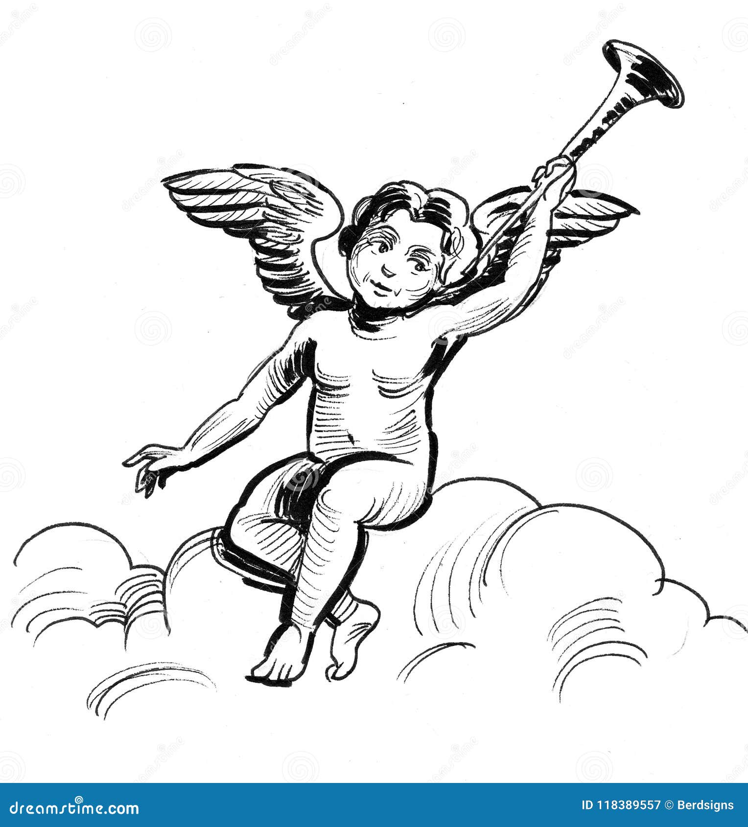 Cupidon on the cloud stock illustration. Illustration of wings - 118389557