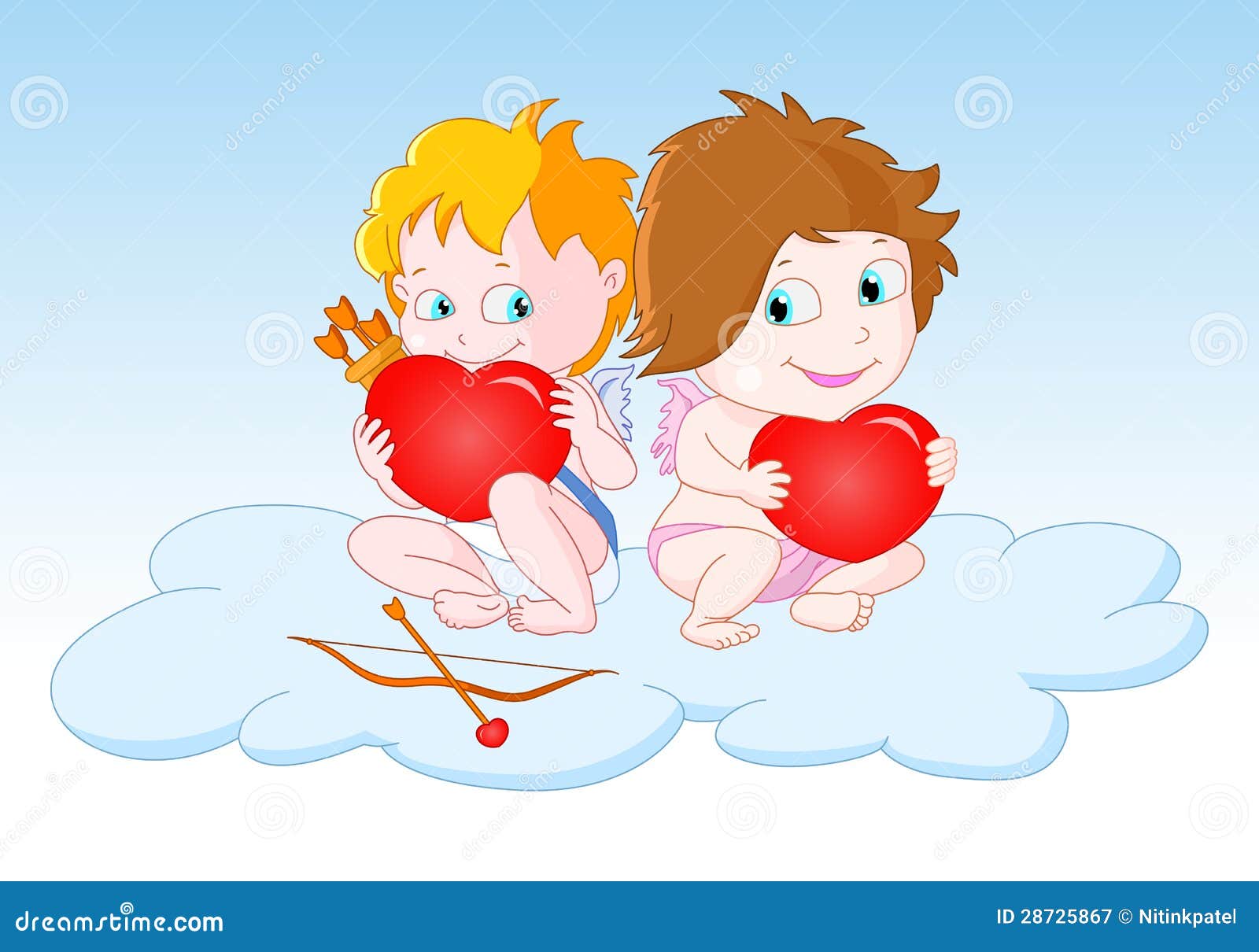 Cupids Sitting on the Cloud Stock Illustration - Illustration of desire ...