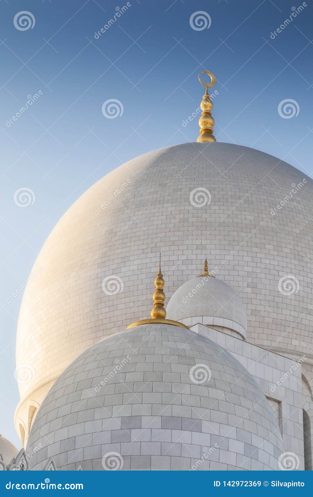 Cupolas in Great Mosque, Abu Dhabi, with Sunset Light Stock Image ...