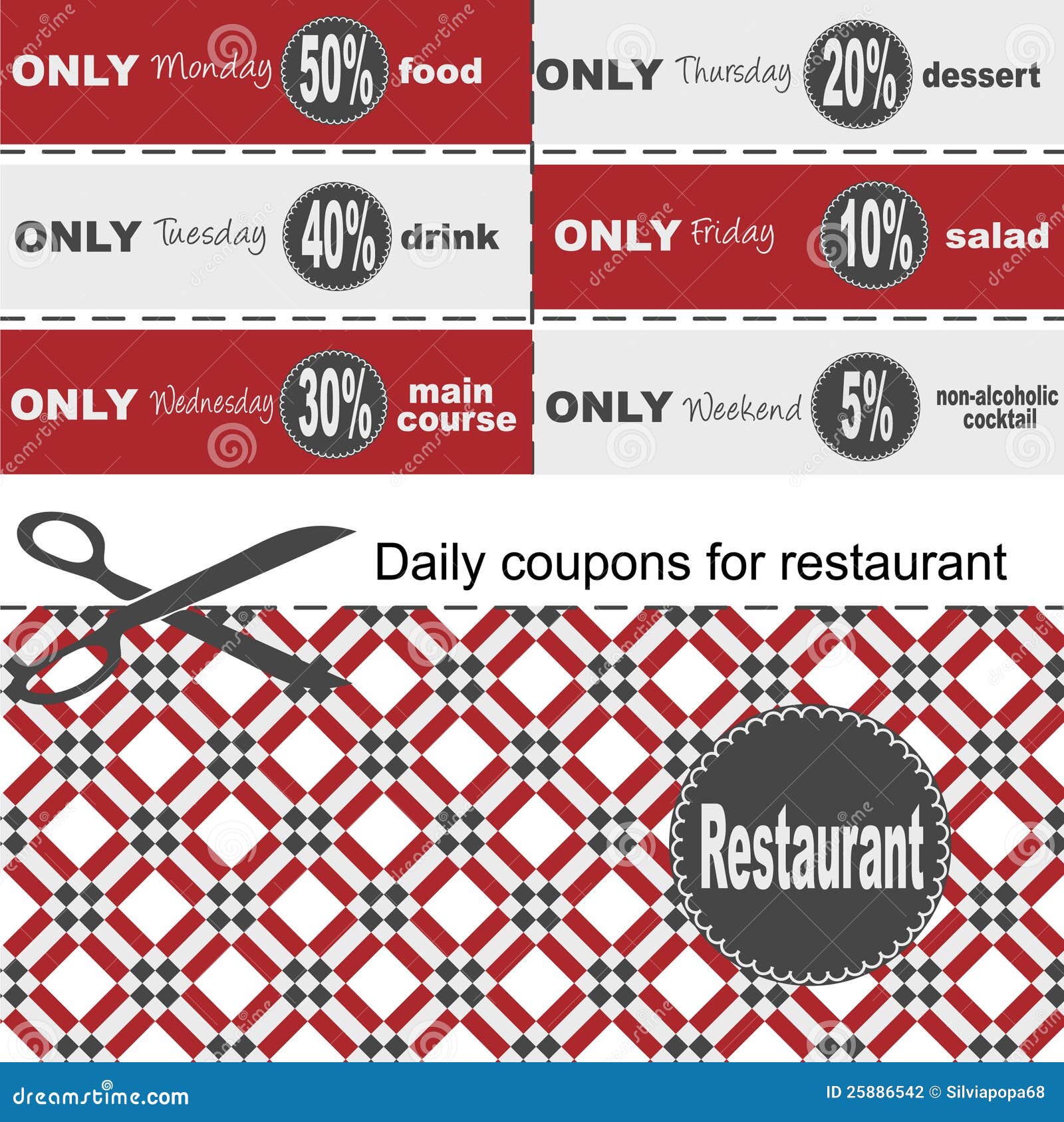 Cupones Para El Restaurante - Ofertas Diarias Stock de ilustración ...