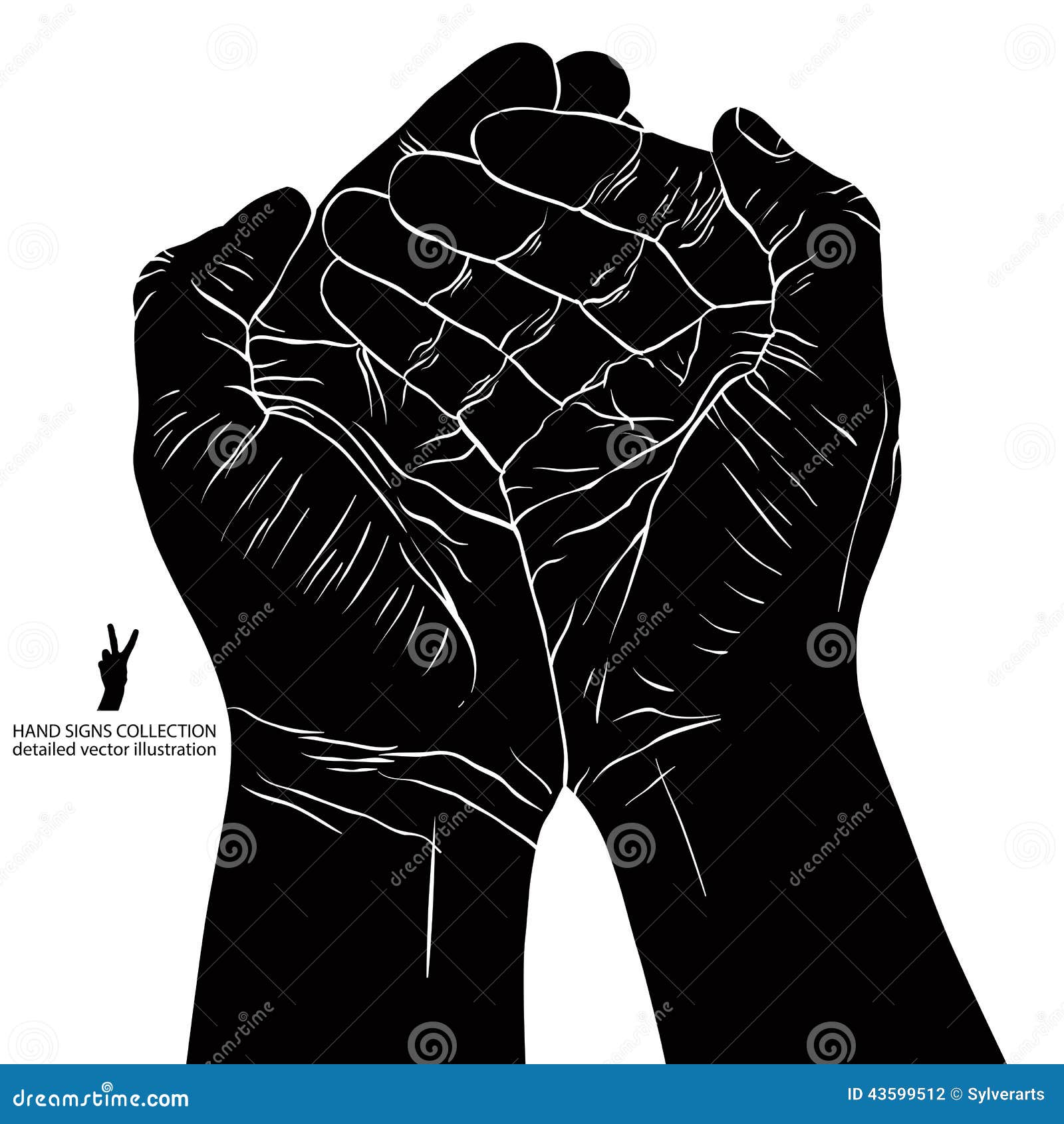 Cupped Empty Hands with Place for Some Small Object, Detailed Bl Stock ...