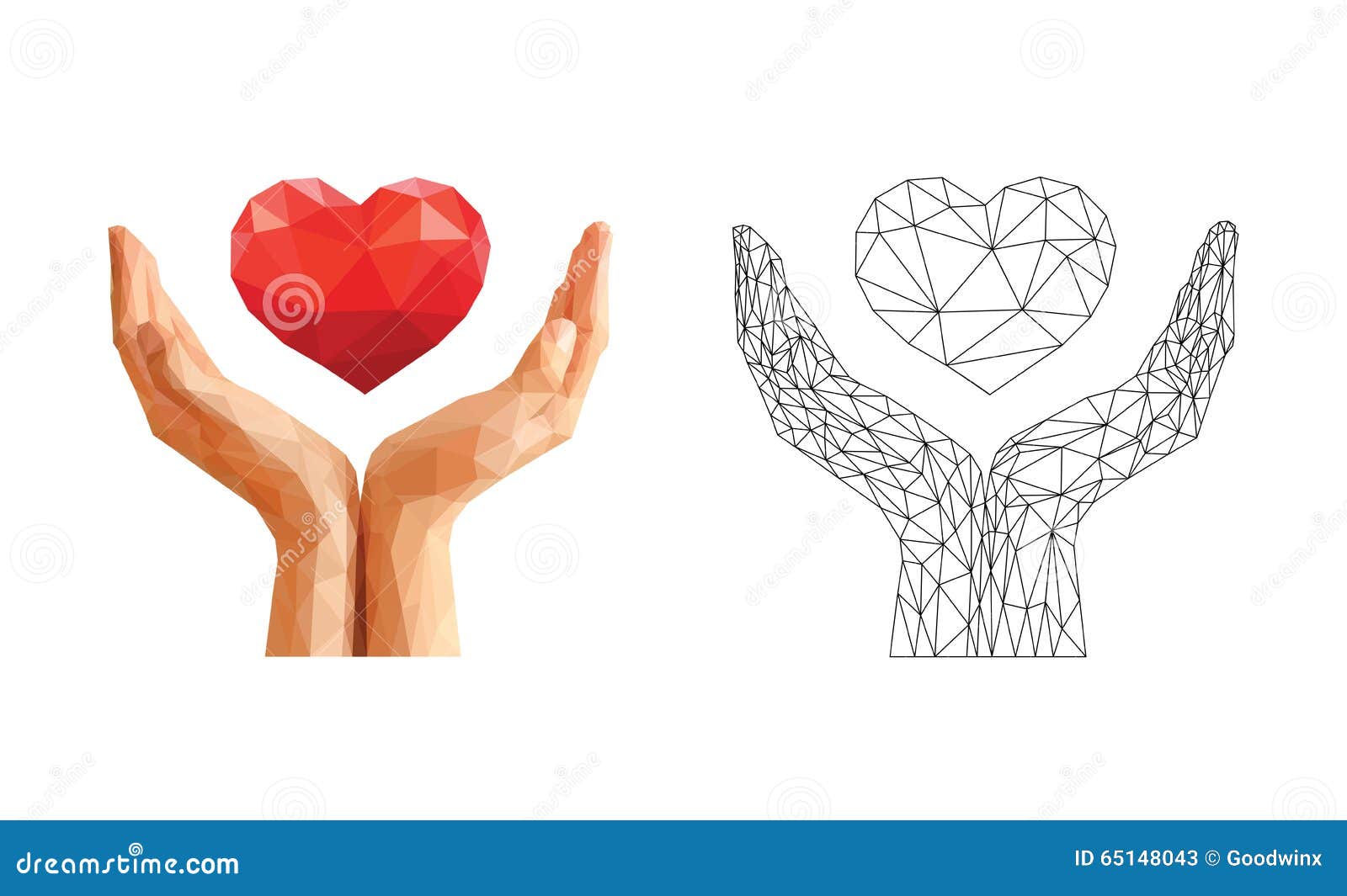 Cupped Hands Keep Red Heart Low-poly Polygon On A Gray Vector ...