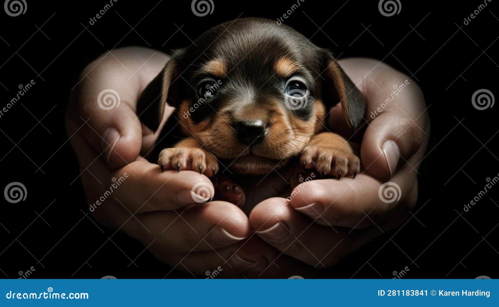 Cupped Hands Holding a Tiny Black and Brown Puppy Stock Illustration ...