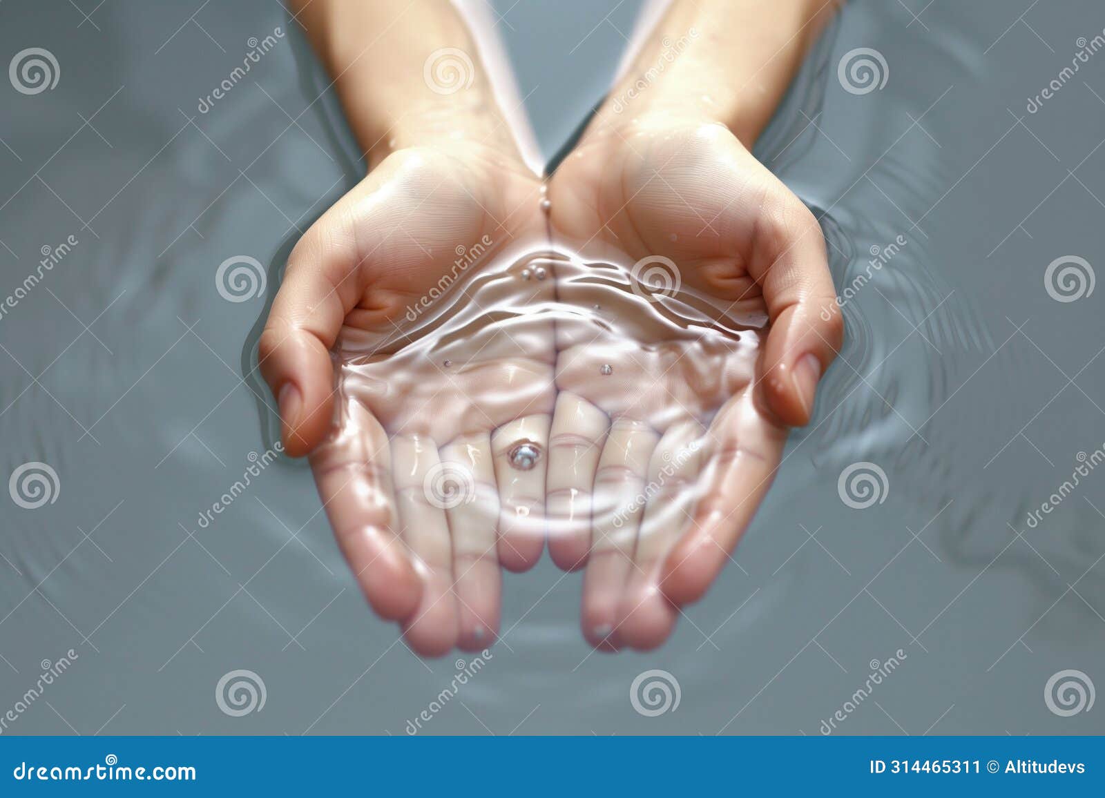 Cupped Hands Holding Water, Reflective Surface Stock Illustration ...