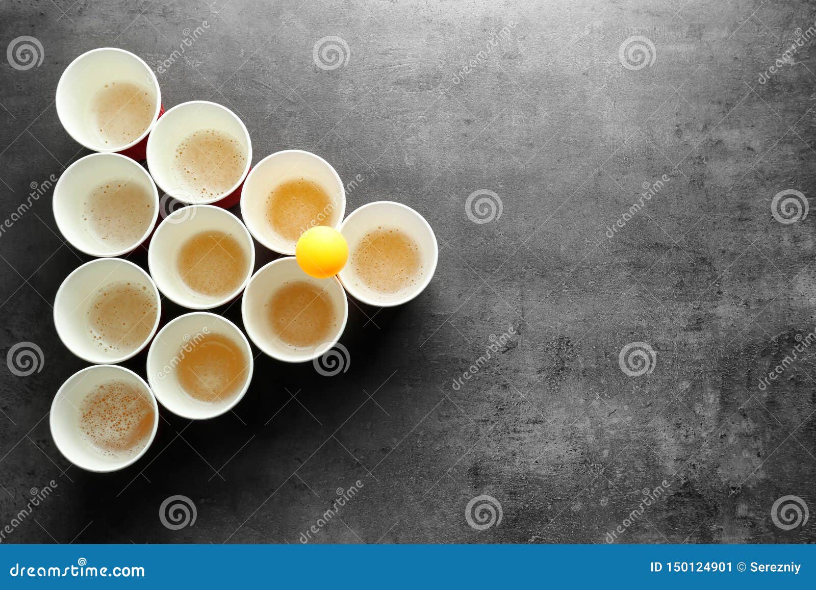 Cups and Ball for Beer Pong on Table, Top View Stock Image - Image of ...