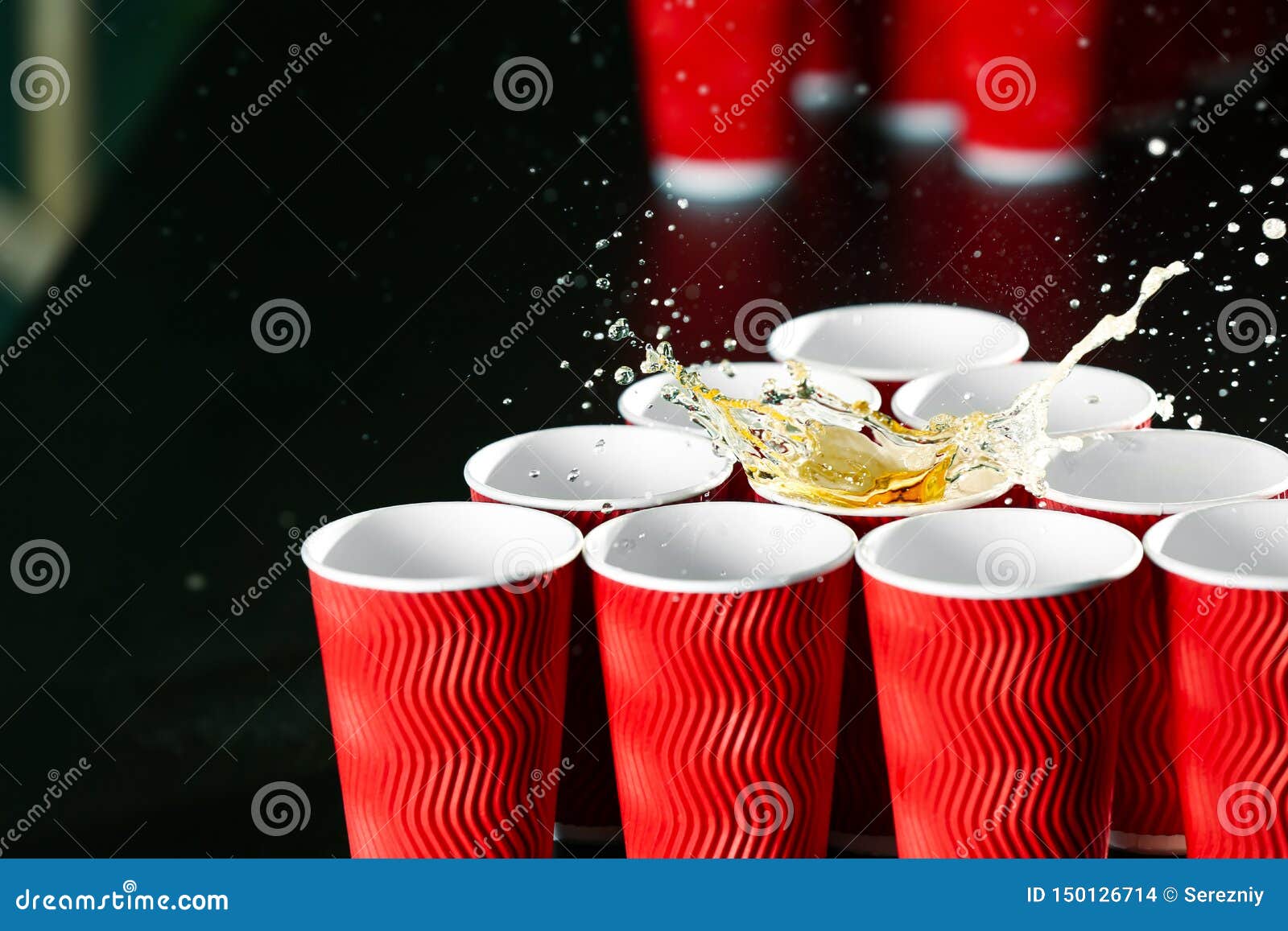 Beer Pong Tournament Layout. Many Red Party Cups In A Nightclub Full Of ...