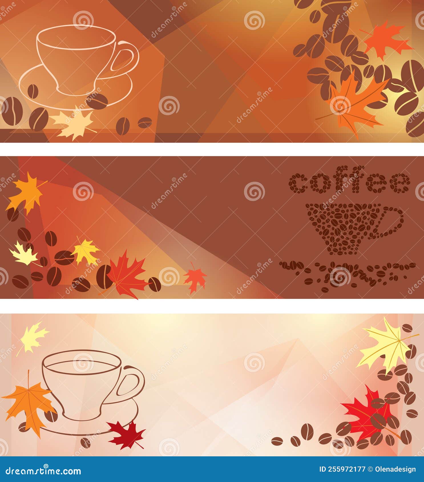 Cups with Coffee Beans on Brown Backgrounds - Vector Template for ...