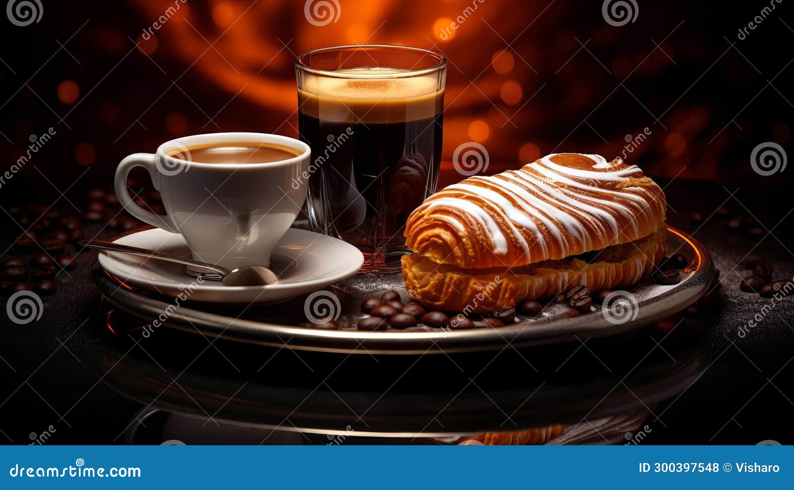 Cups of Coffee with Breakfast Pastry Stock Illustration - Illustration ...