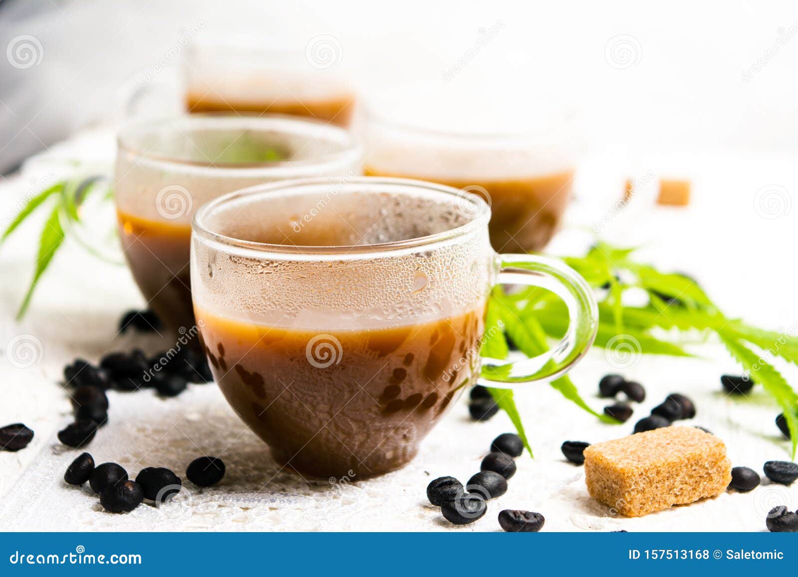 Cups of Coffee with Marijuana and Roasted Beans Stock Photo - Image of ...