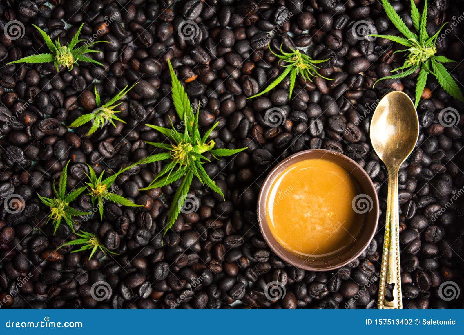 Cups of Coffee with Marijuana and Roasted Beans Stock Photo - Image of ...