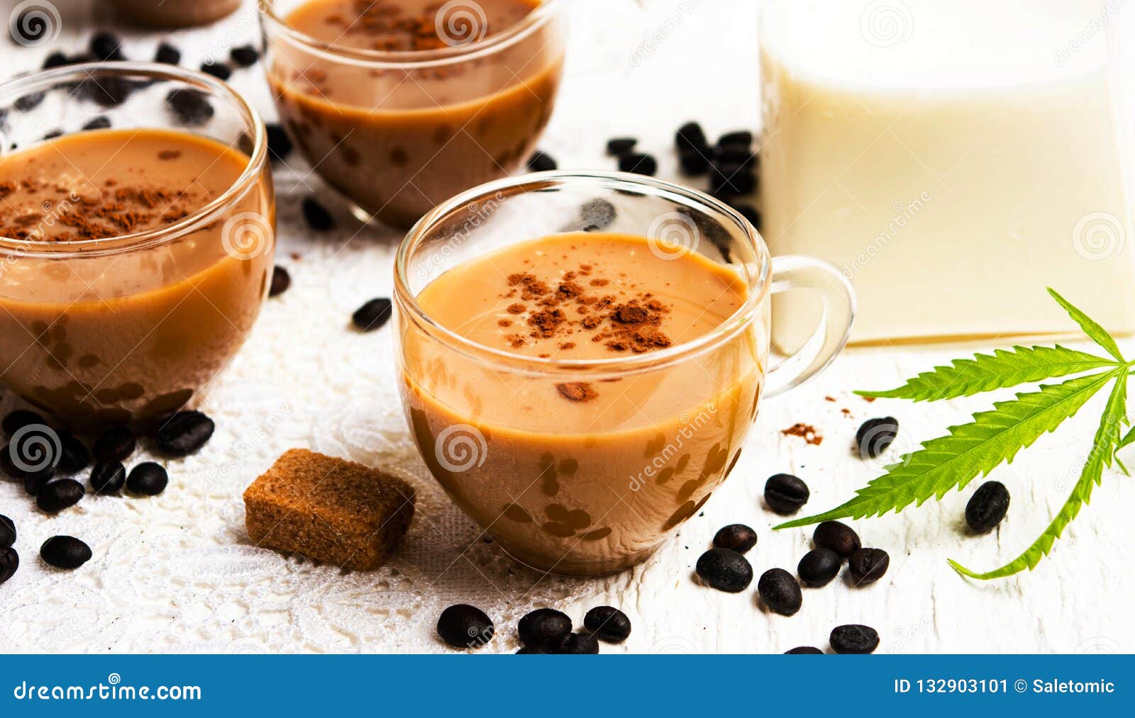 Cups of Coffee with Marijuana and Roasted Beans Stock Image - Image of ...