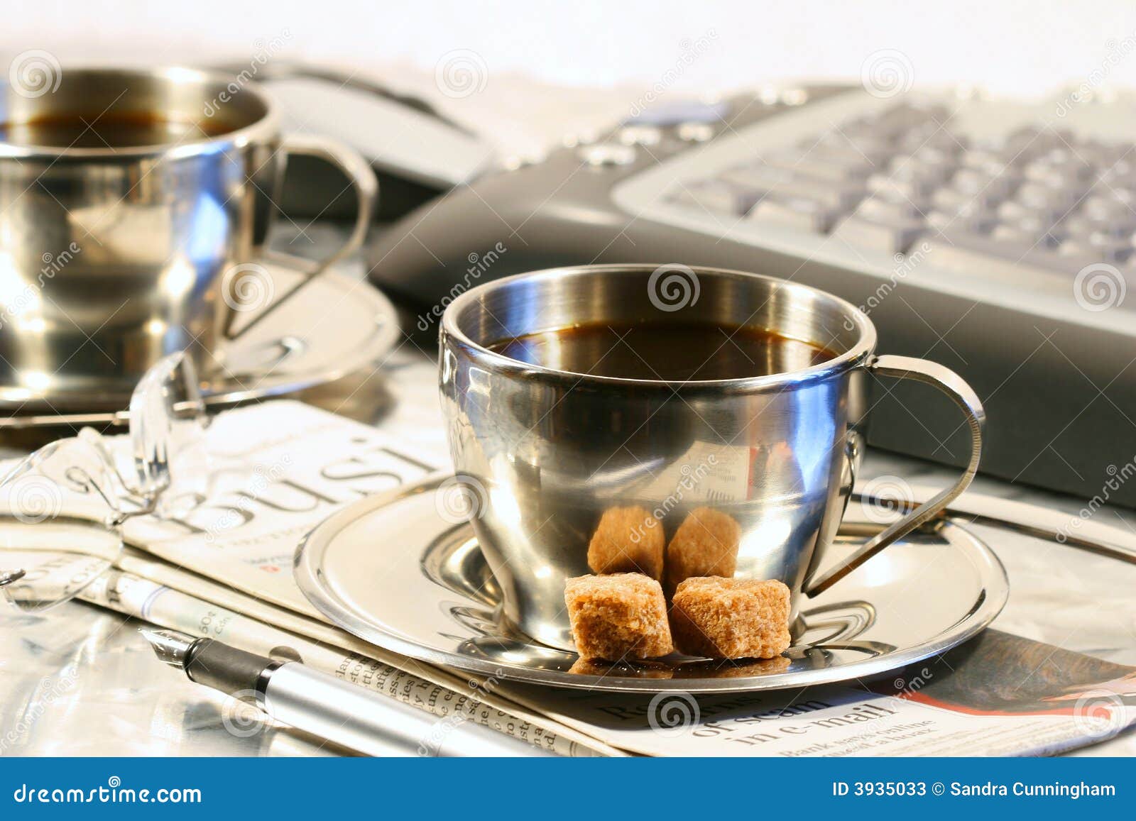 Cups of Coffee Ready for Break Stock Image - Image of computer ...