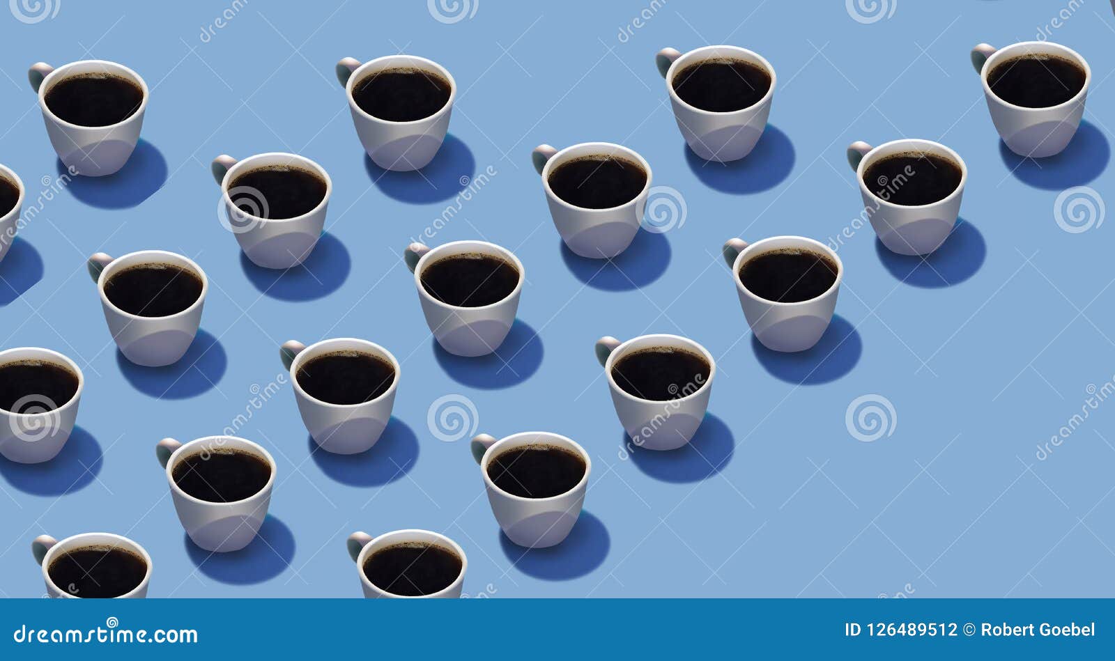 Cups of Coffee in Rows on a Blue Background are Seen in this ...