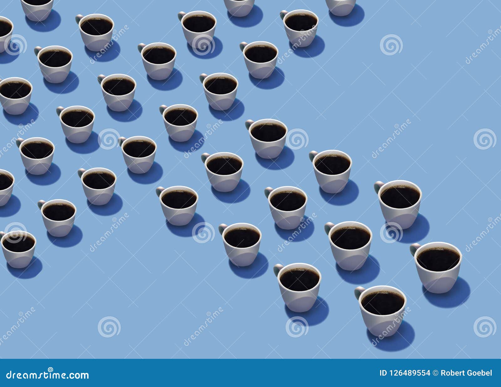 Cups of Coffee in Rows on a Blue Background are Seen in this ...