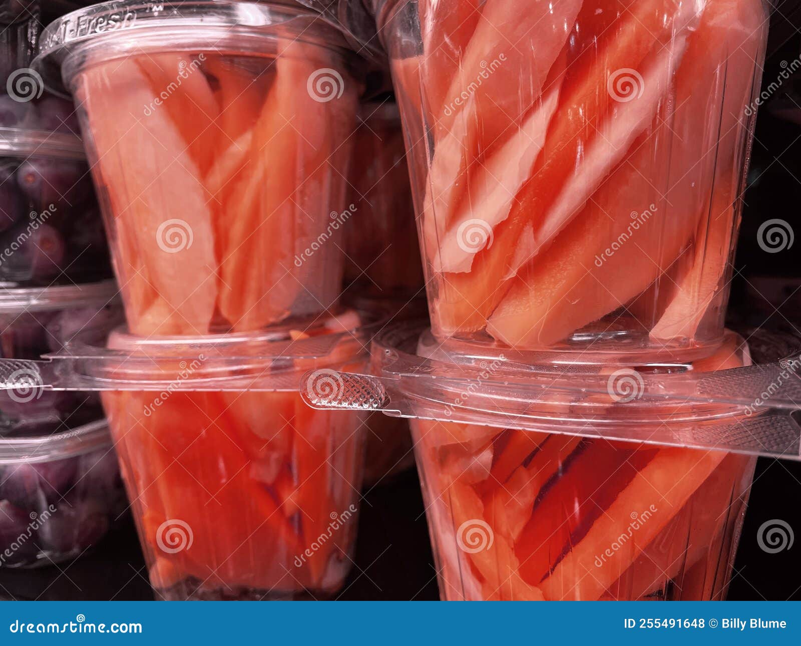 Cups of Cut Fruit in Plastic Containers on Display Stock Photo - Image ...