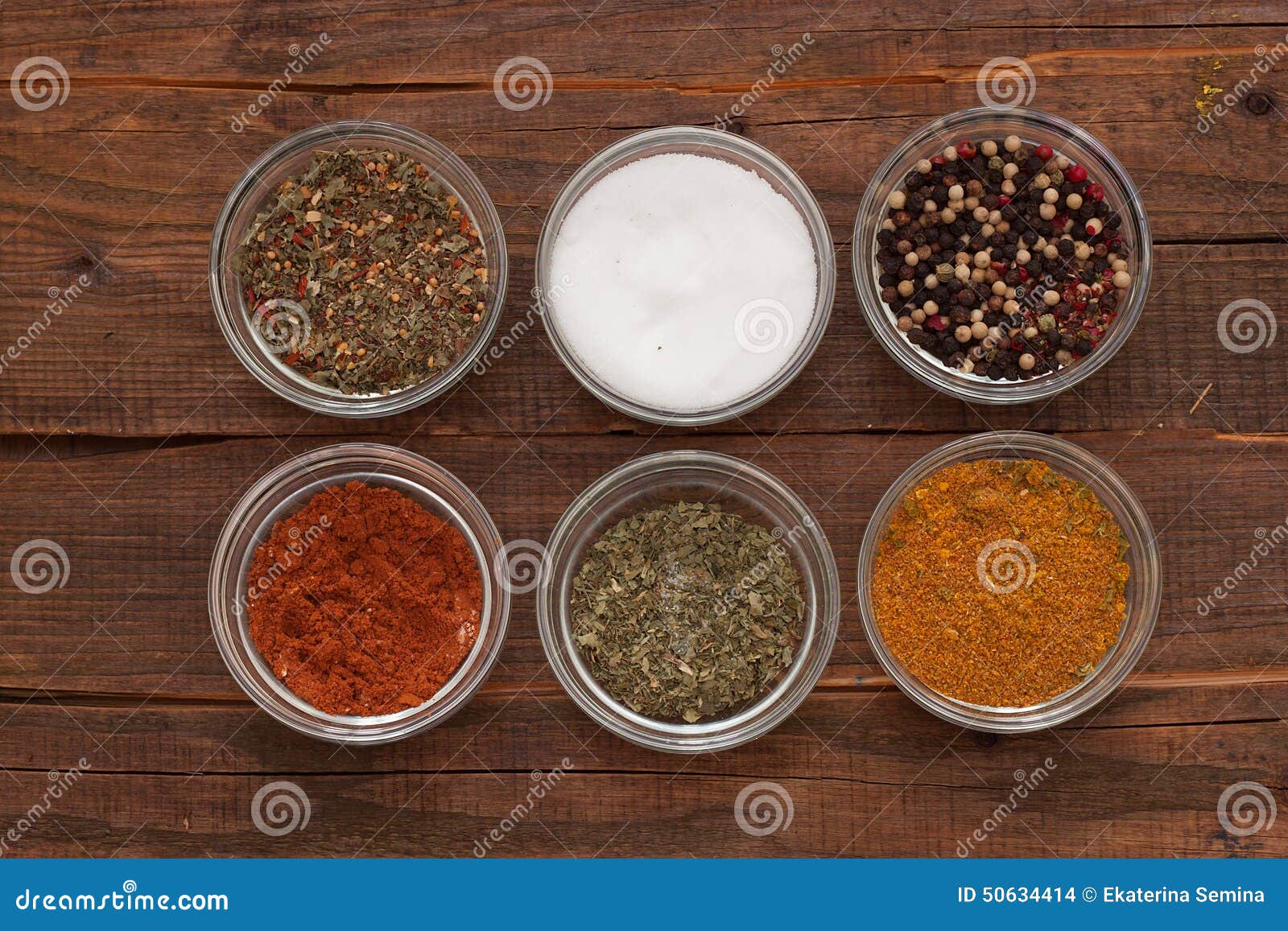 Cups with different spices stock photo. Image of wooden - 50634414