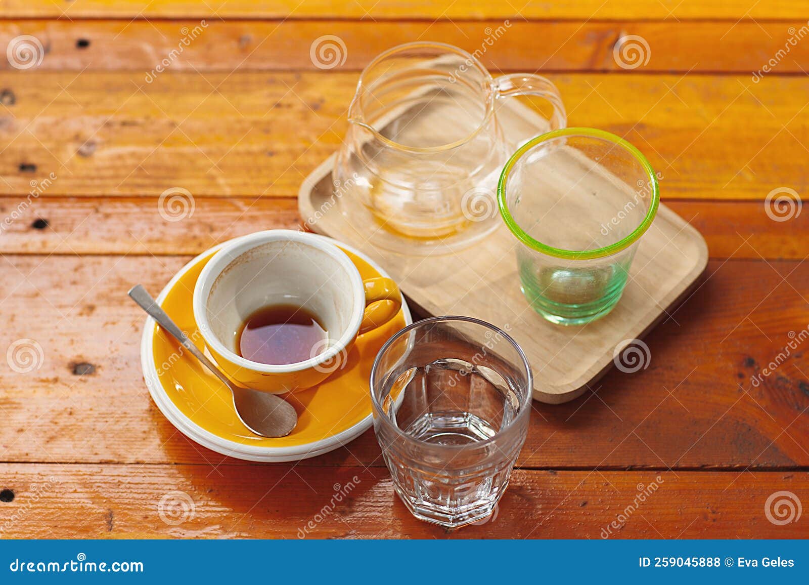 Cups after Drinking Coffee on a Wooden Table. Concept for Ending a ...