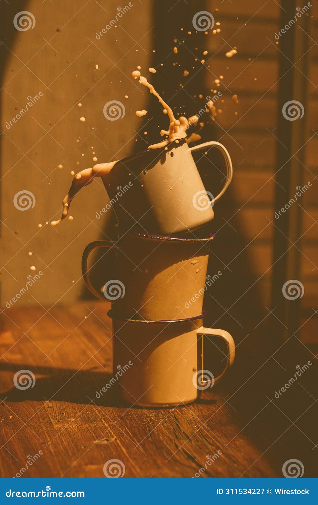 Cups of Espresso Coffee Overflowing on a Table Stock Image - Image of ...