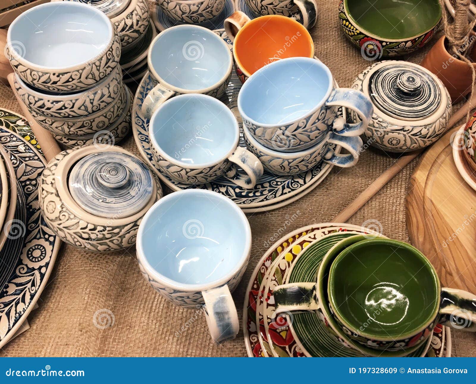 Cups with Ethnic Pattern. Ethnic Ceramic Tableware. Decorative Ceramic ...