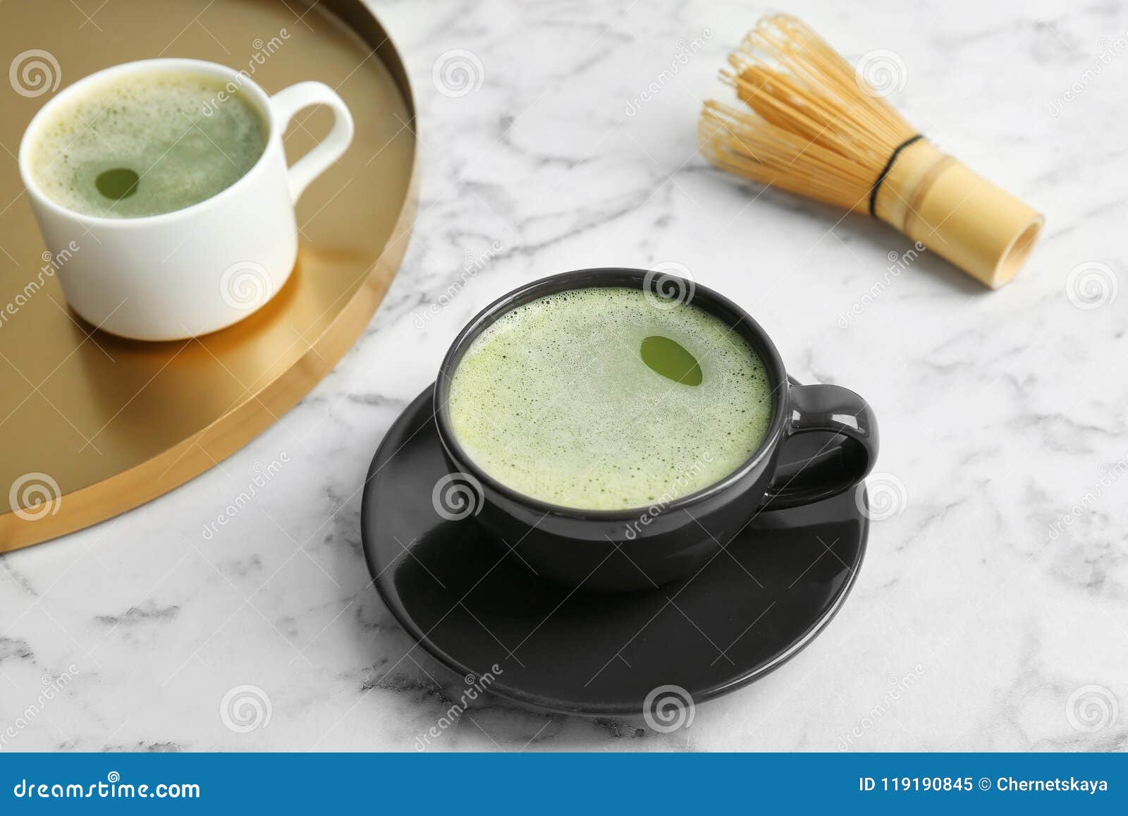 Cups of fresh matcha tea stock image. Image of oriental - 119190845